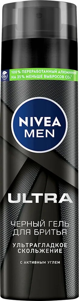 Гель для бритья NIVEA Men Ultra Черный с активным углем, 200мл
