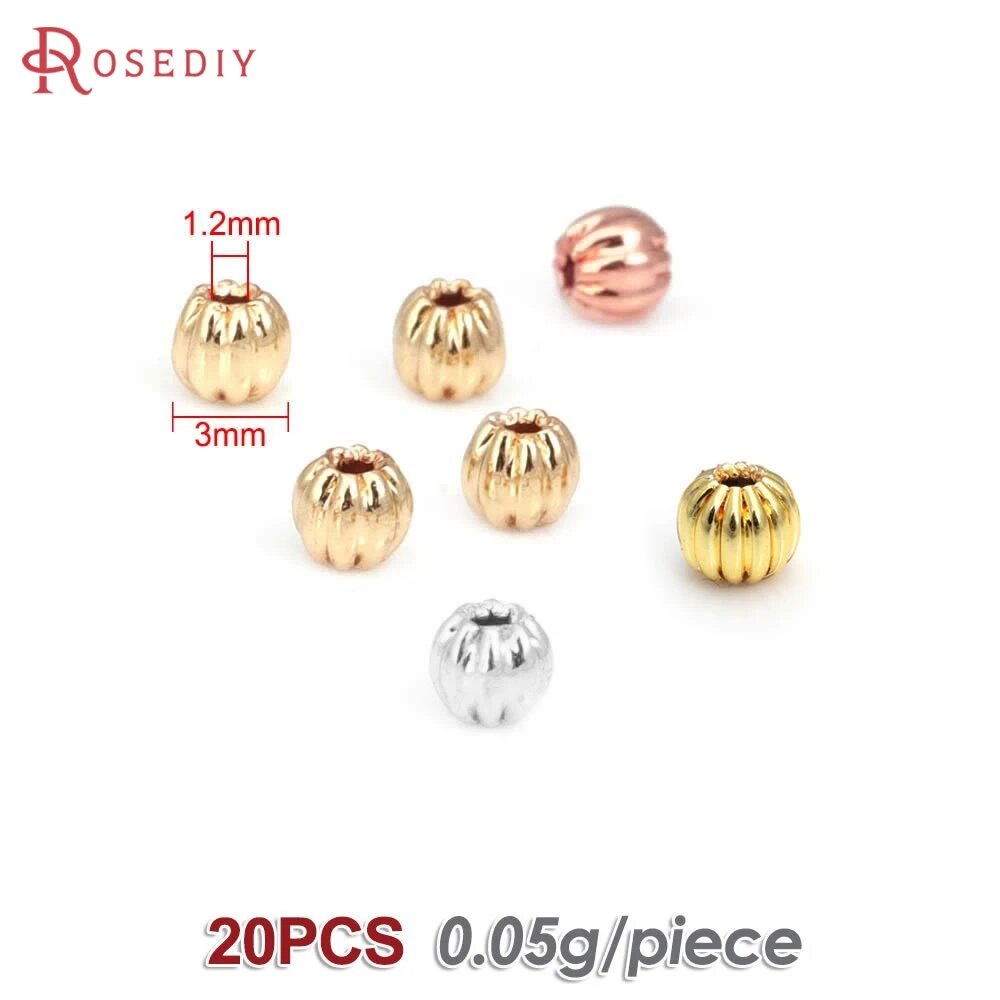 Латунные круглые бусины-разделители тыква Rosediy 18K Gold Color, 3MM 20PCS