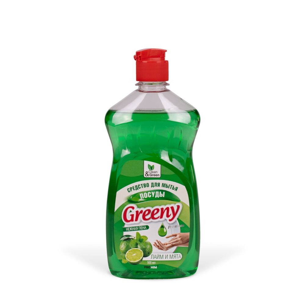 AVS CG8071 Средство для мытья посуды "Greeny" Premium "Лайм и мята" 500 мл. Clean&Green CG8071