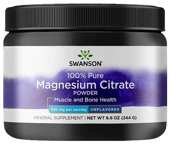 100% Pure Магний Citrate Powder - Unflavored 630 мг 8.6 oz Pwdr Swanson, 630 мг