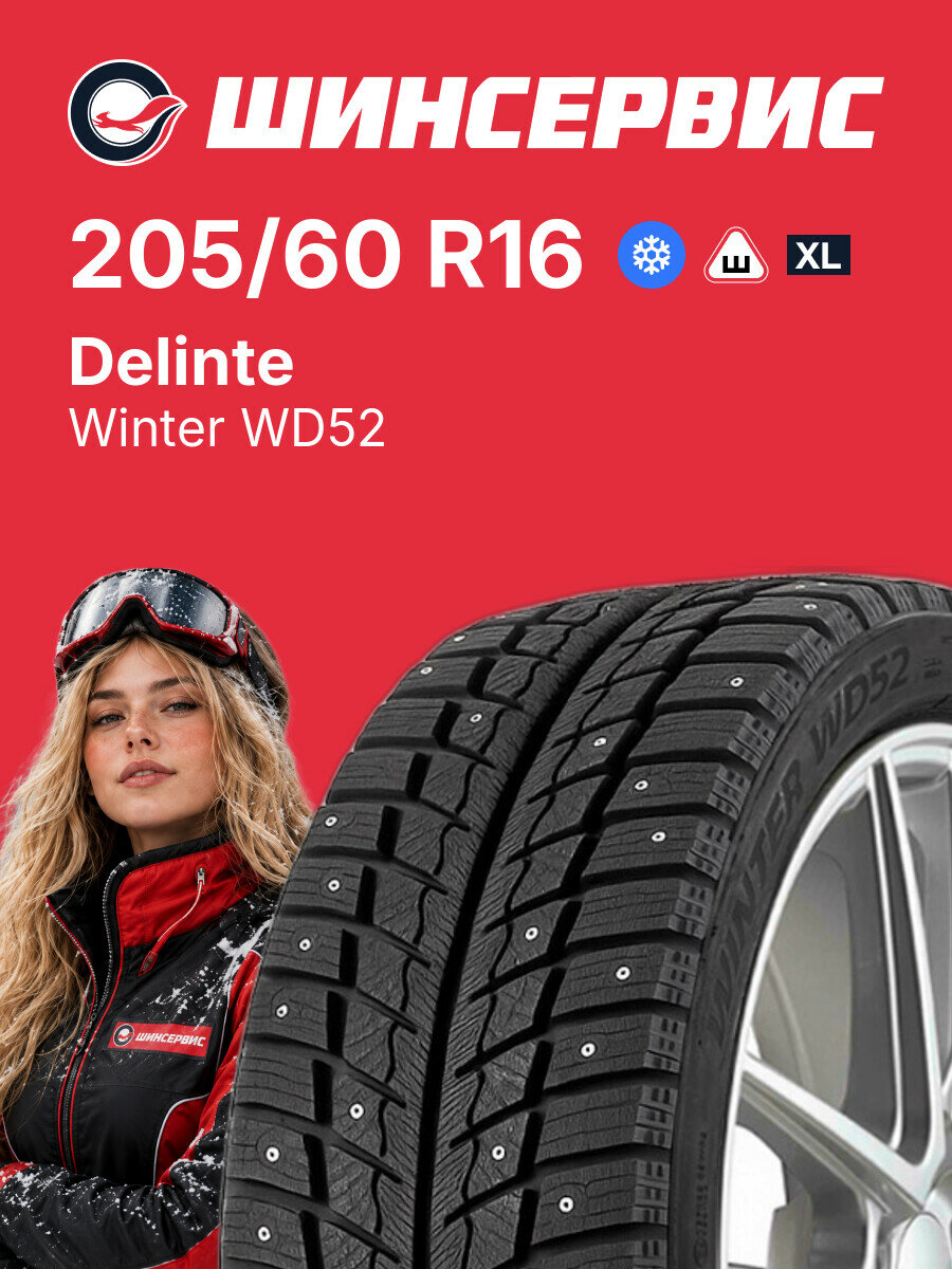 Зимняя шипованная шина Delinte Winter WD52 205/60 R16 92 T, зимняя автомобильная резина