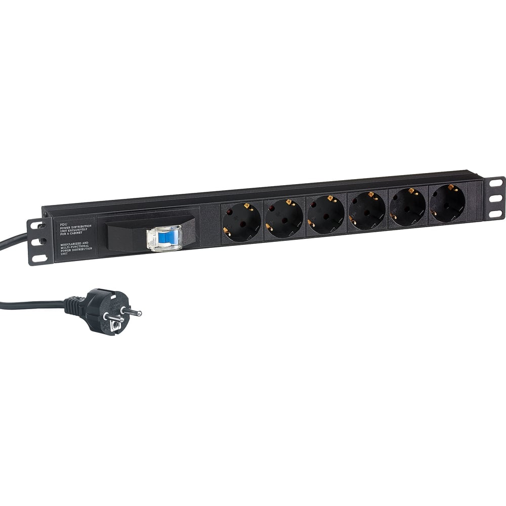 Блок розеток ExeGate ServerPro PDU-19H610 Al-6S-EU2.5CU-1P, 19, 1U, алюминий, 6Sch, евро, 2.5м, защита перегрузки 280835