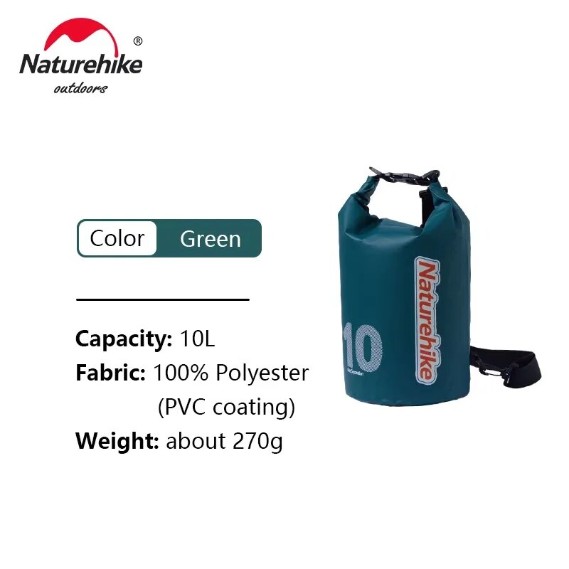 Naturehike Водонепроницаемая сумка для плавания 10L 15L 25L Green - 10L