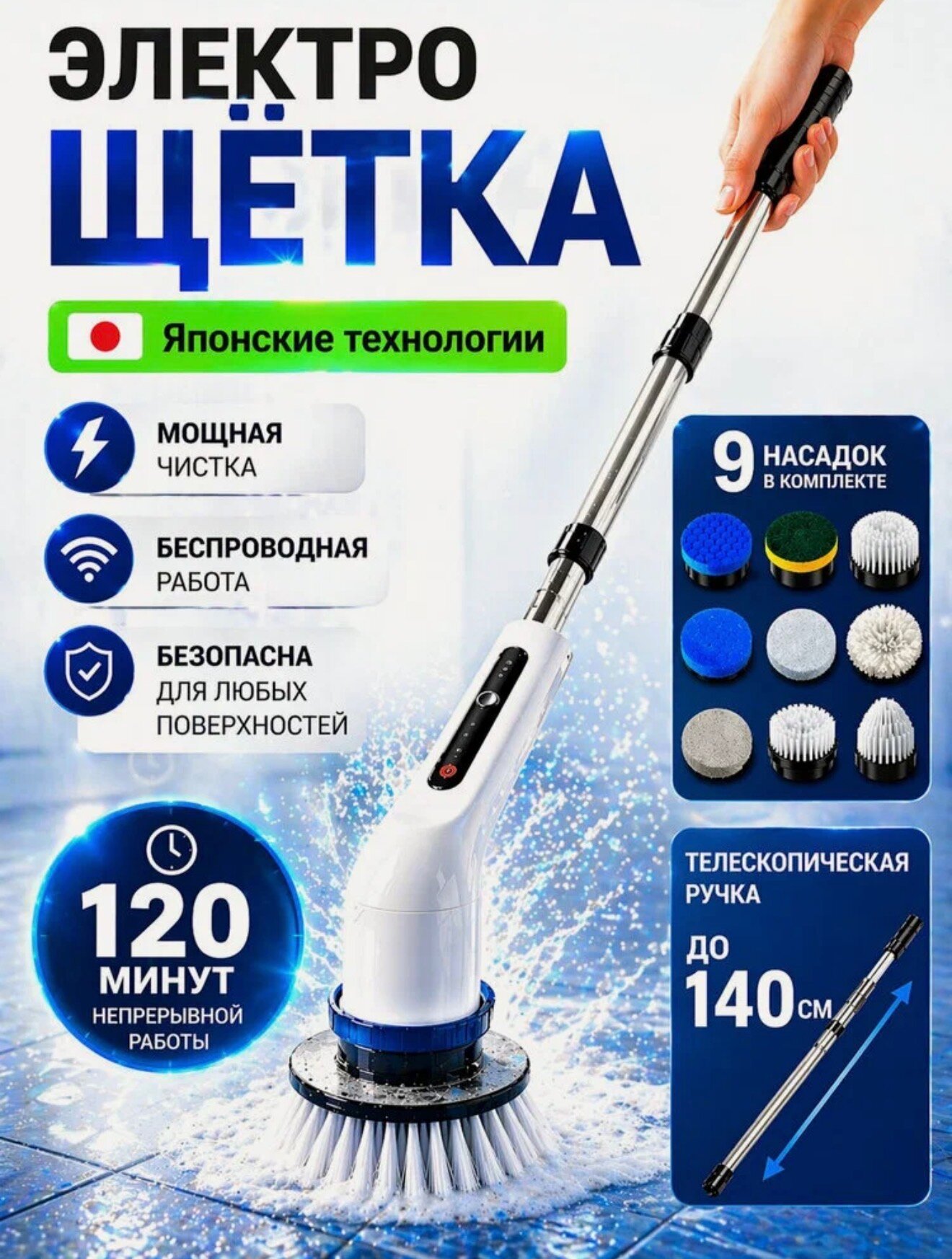 Беспроводная электрическая щетка , для уборки дома и авто, отличная (Премиум качество)