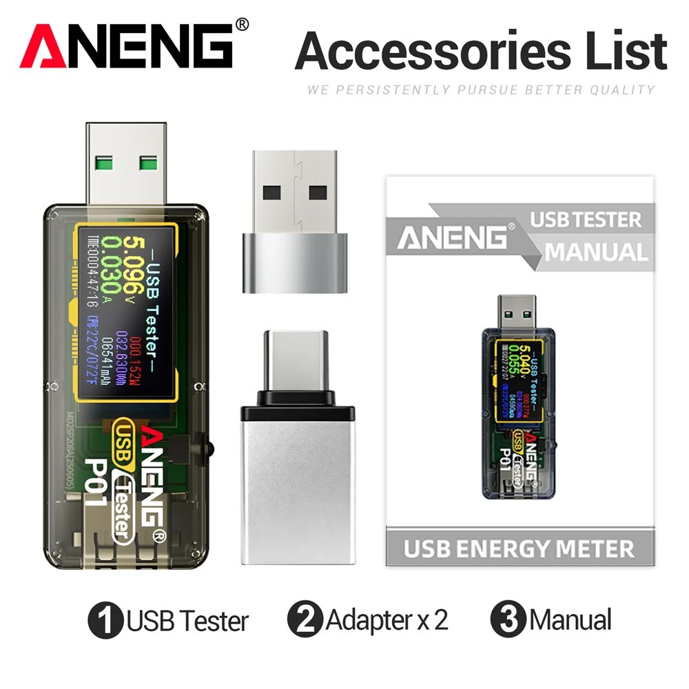 Цифровой тестер ANENG P01 DC 4~30В 0-6А P01 USB -Type-c