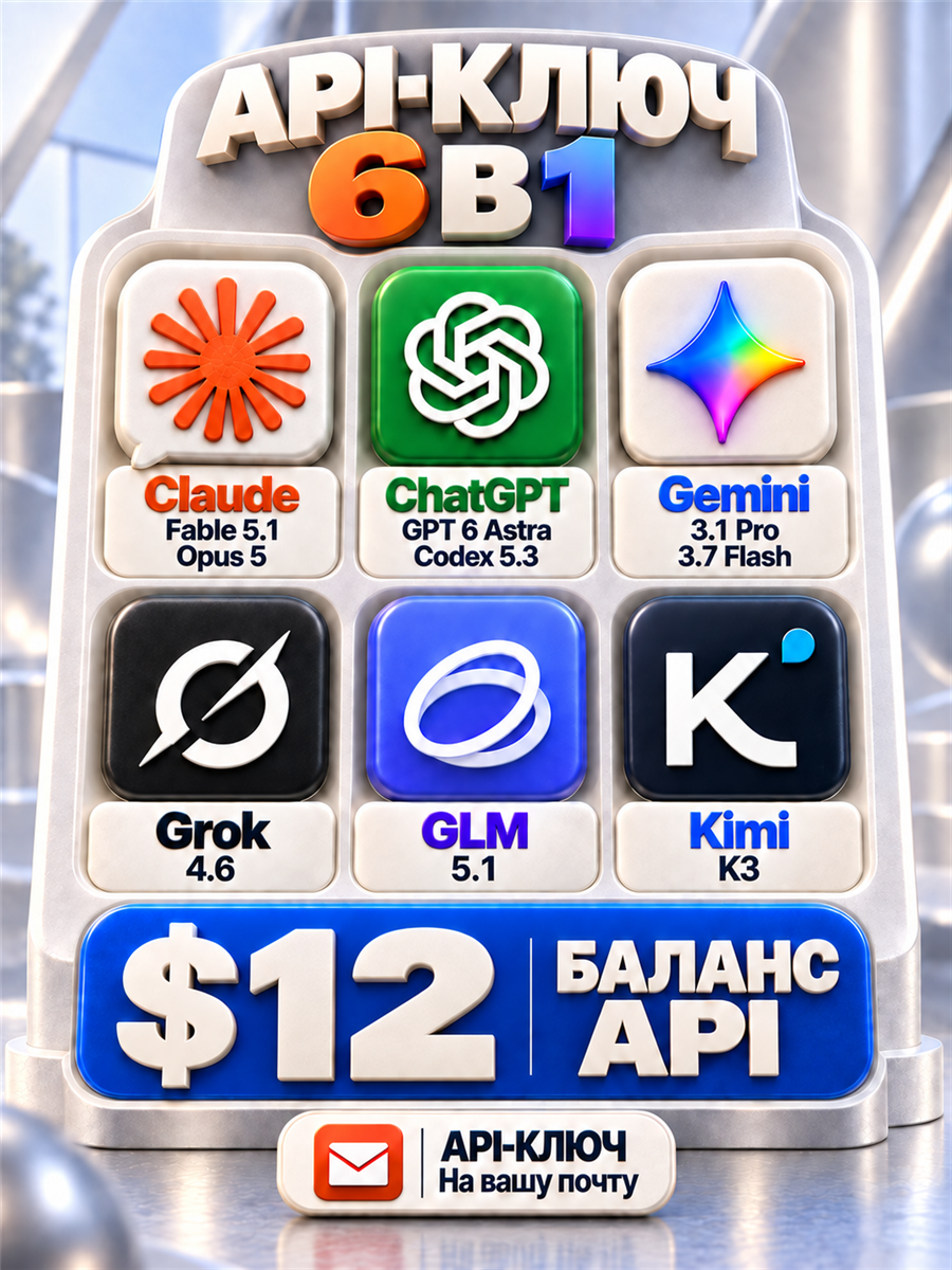6 в 1: Claude, ChatGPT, Gemini, Grok, GLM 5.1, Kimi K3 | 12 долларов баланса | Индивидуальный доступ