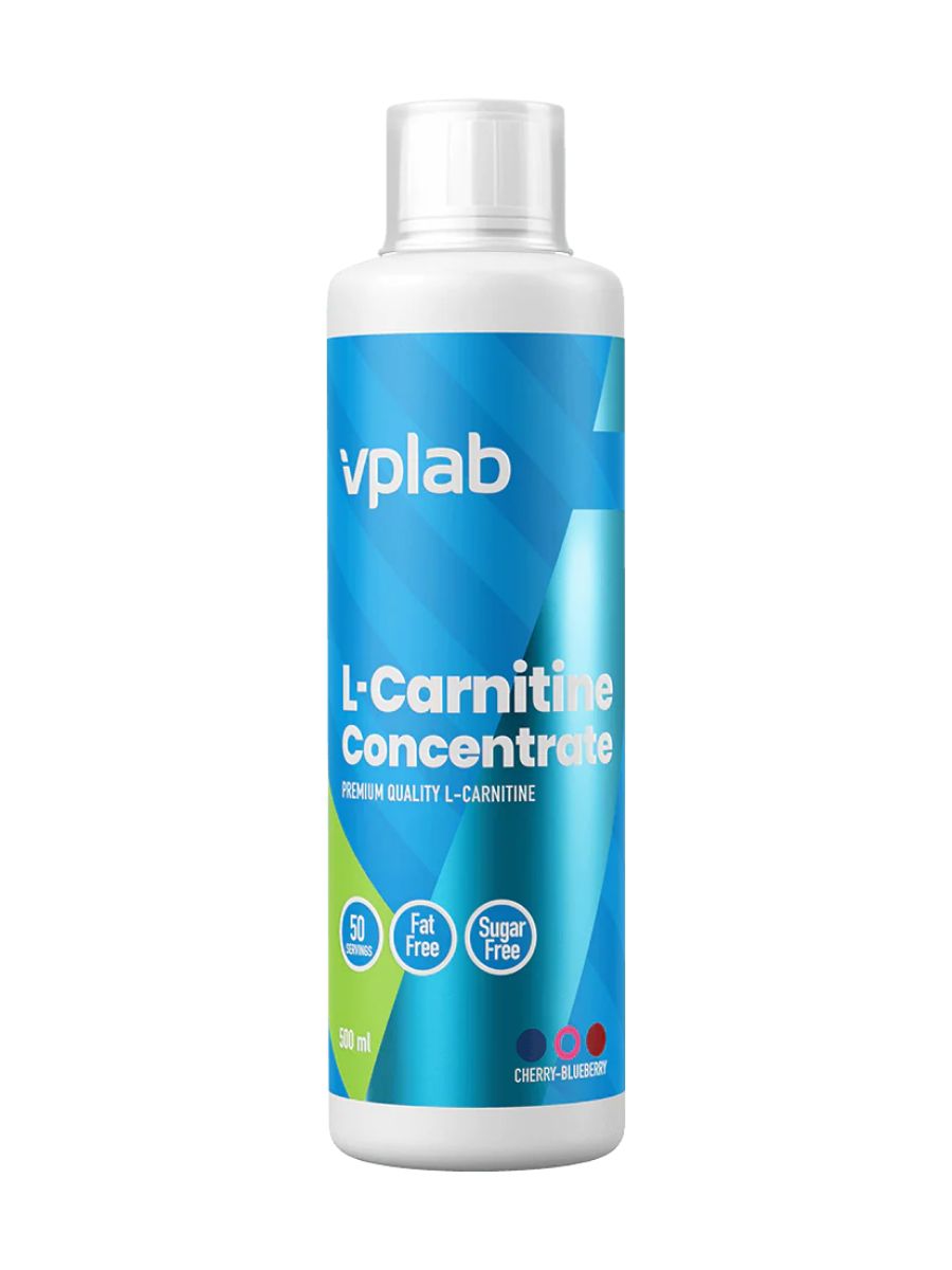 VPLAB L-Carnitine Concentrate, L карнитин питьевой концентрат для похудения, мозга, сердца, обмена веществ, 500 мл со вкусом вишни и черники