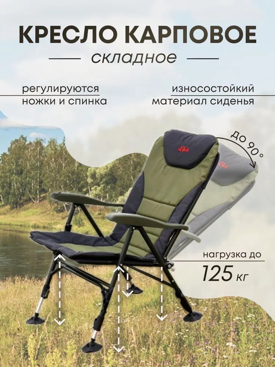 Кресло для рыбалки67*67*98 см, Высота сиденья, см 55, Материал корпуса Металл