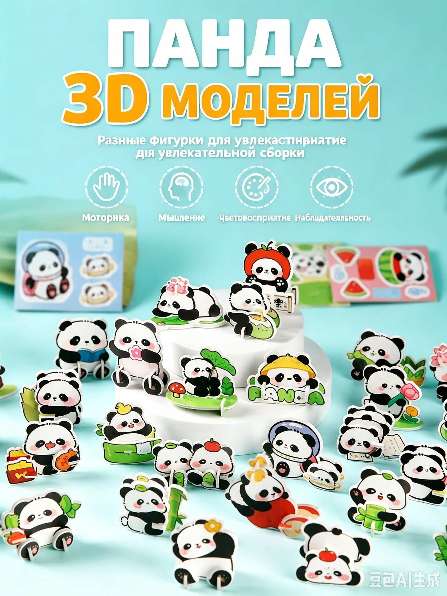 3D пазл панда, набор 30 шт, бумажный конструктор для детей