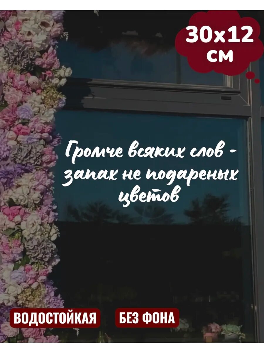 Наклейка на витрину, окно Цветы Цветочная лавка 30Х12 см