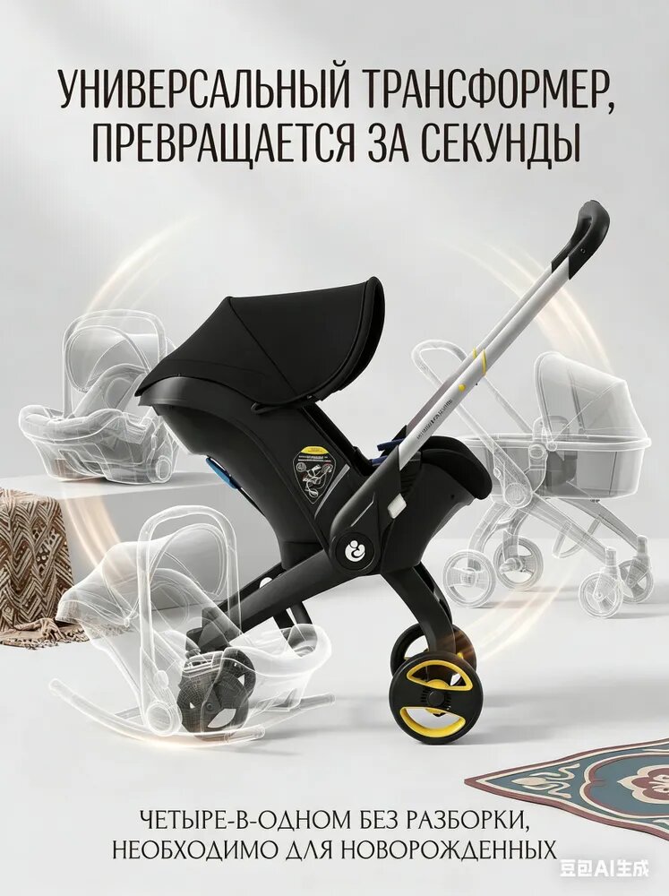Коляска 4 в 1 для новорожденных, универсальная модульная с 3 режимами трансформации за секунды, для детей 0-12 месяцев, красная