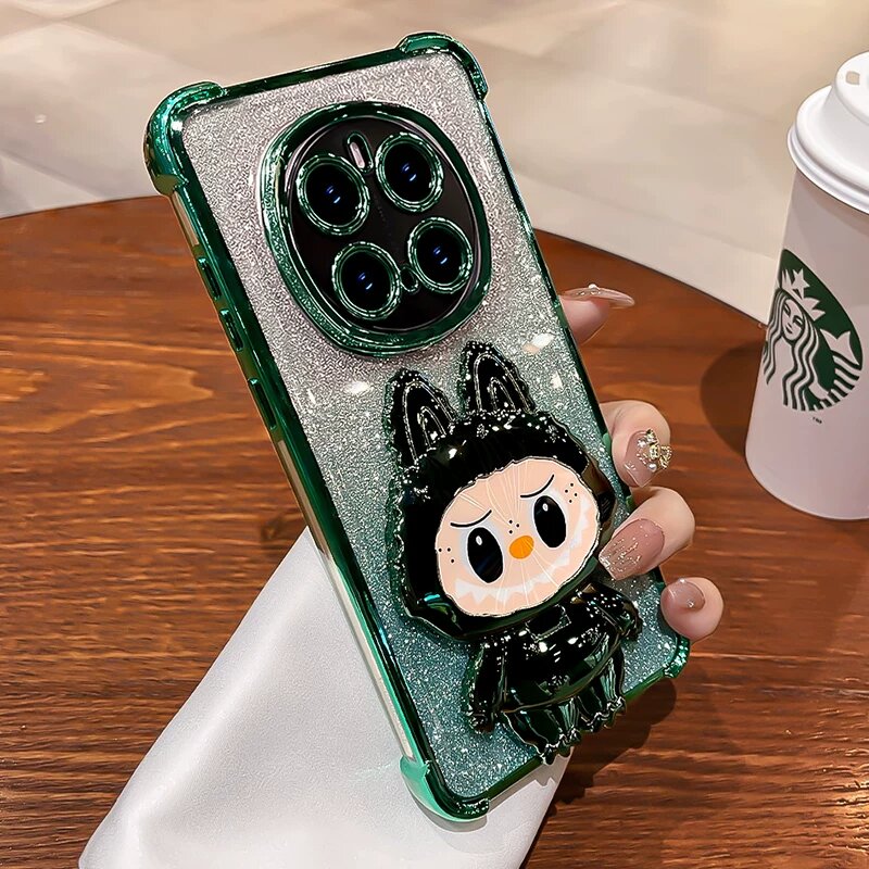 Прочная чехол для телефона Magic6 с зеркалом для макияжа и амортизирующей подушкой, цвет Изумрудный зеленый + блестящая