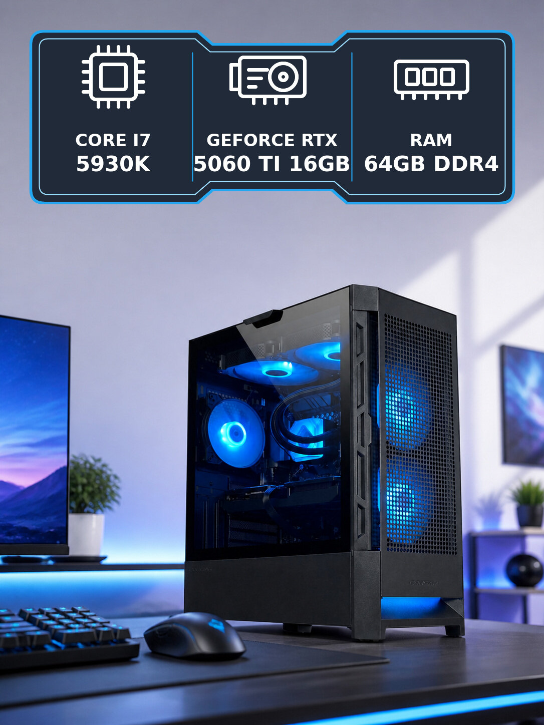 Игровой компьютер FIRESTRIKE PRO Core i7-5930K / RTX 5060 Ti 16ГБ / 64ГБ DDR4 / SSD 1.5ТБ / 750Вт / Windows 10 Pro