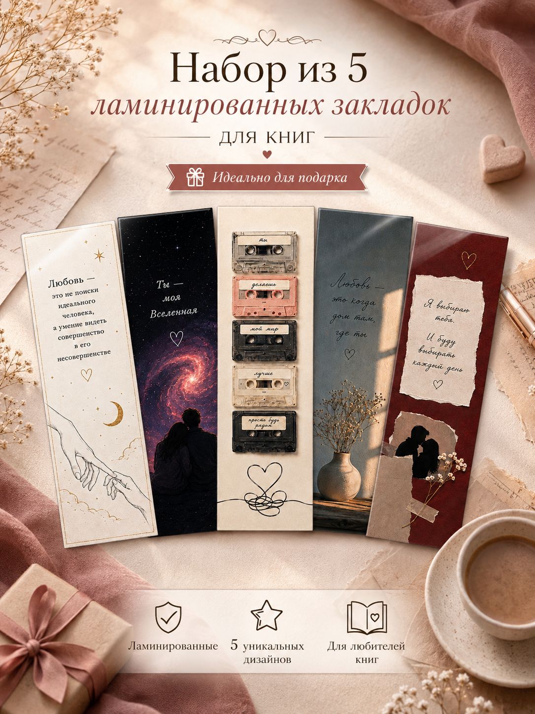 Набор закладок для книг 5 шт. Любовь, Романтика
