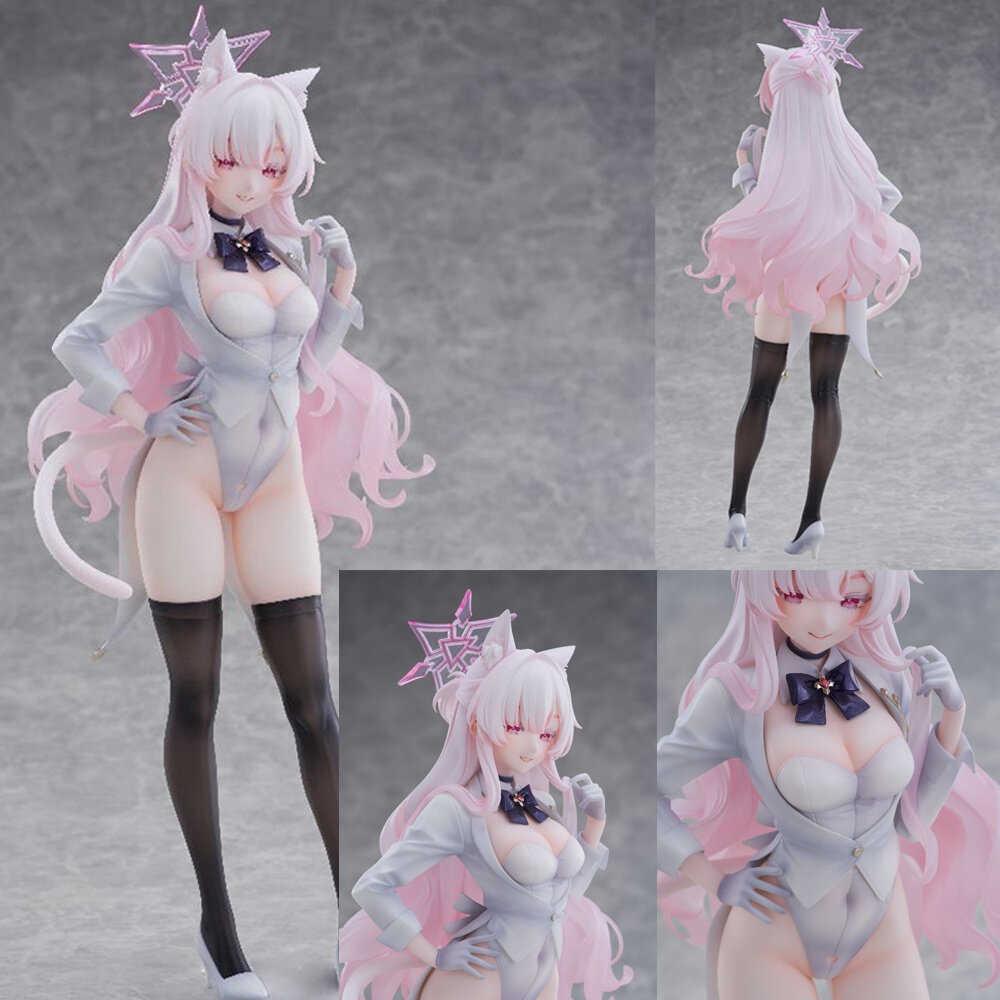 Коллекционная фигурка в стиле аниме с розовыми волосами и шляпой со звездой, черными чулками, синим бантом и хвостом, из ПВХ, подвижная, детализированная, для декора дома и офиса, цвет QCJ, 26,5 см