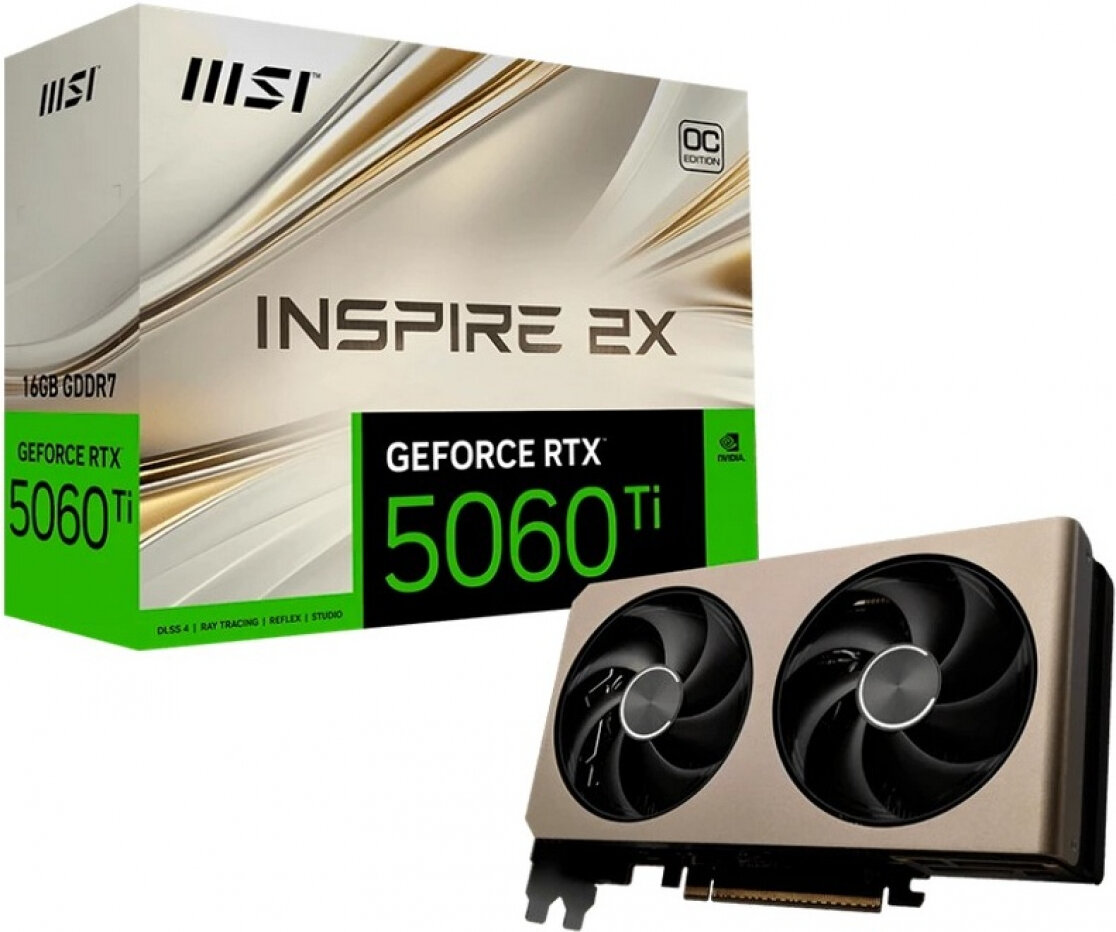 Видеокарта MSI GeForce RTX 5060 Ti INSPIRE 2X, 16GB, 4608 CUDA, GDDR7, 128 бит