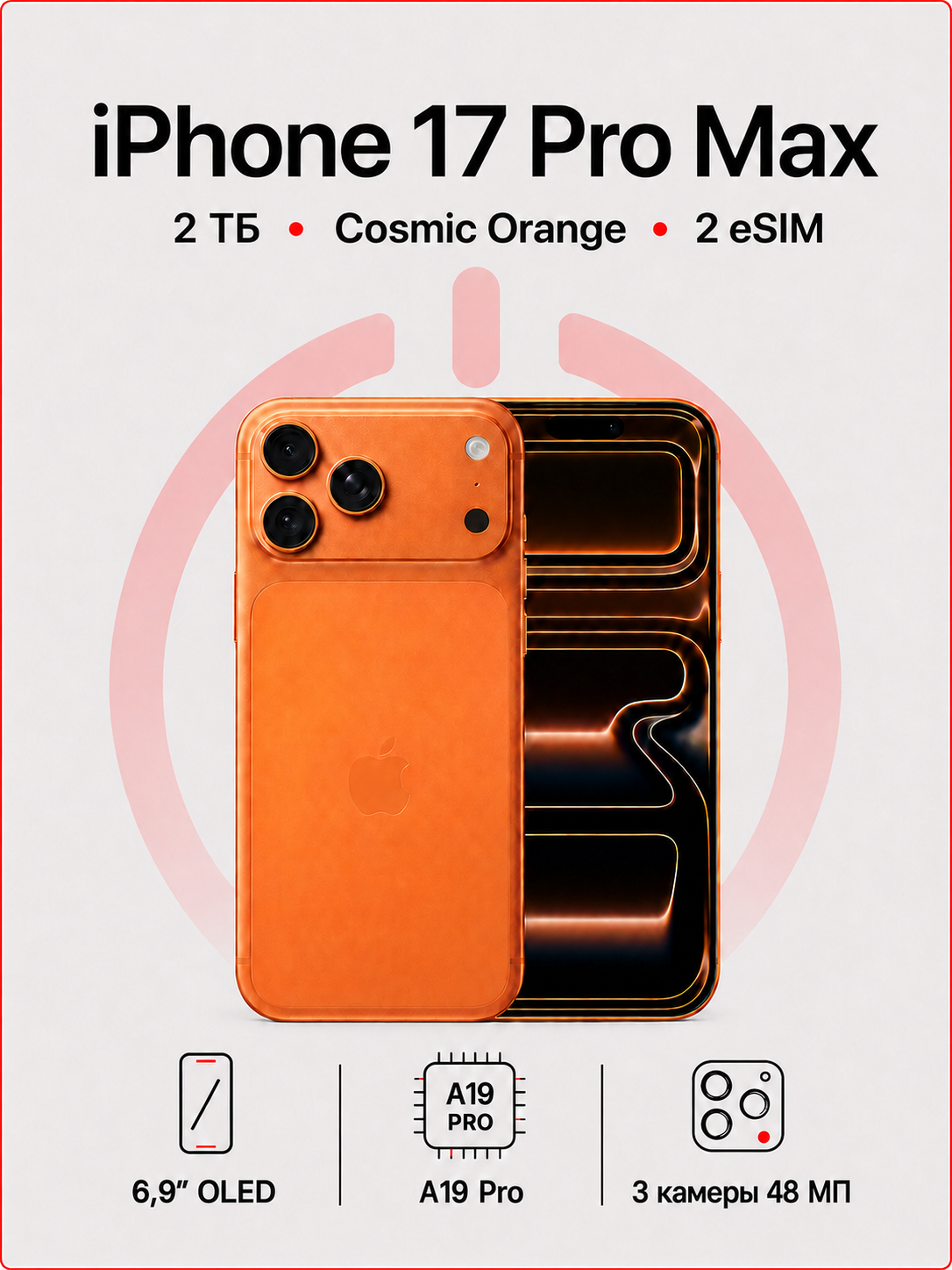 Смартфон Apple iPhone 17 Pro Max 2 ТБ, 2 eSIM, 5G, OLED, Cosmic Orange (оранжевый)