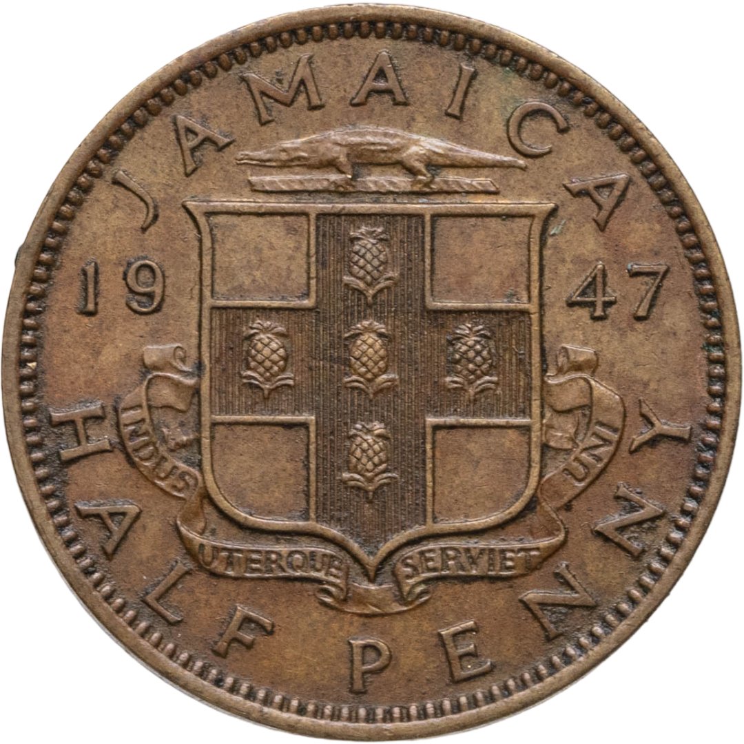 Ямайка 1/2 пенни penny 1947, Латунь, в сохранности AU