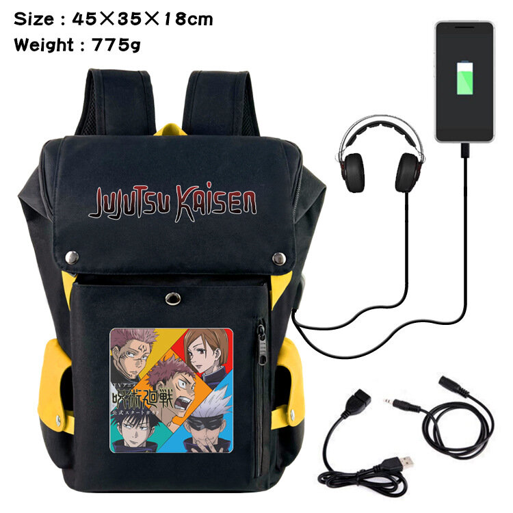 Аниме-рюкзак Jujutsu Kaisen, 45×35×18 см, 775 г, USB-порт, отделение для ноутбука, вмещает А4, для студентов и путешествий
