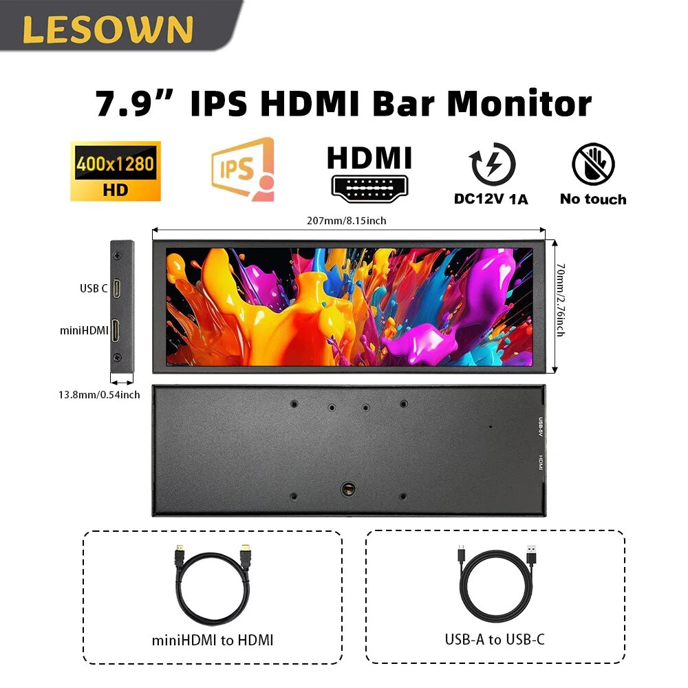 LESOWN 7.9" Белый ЖК-монитор для компьютера Monitor Black