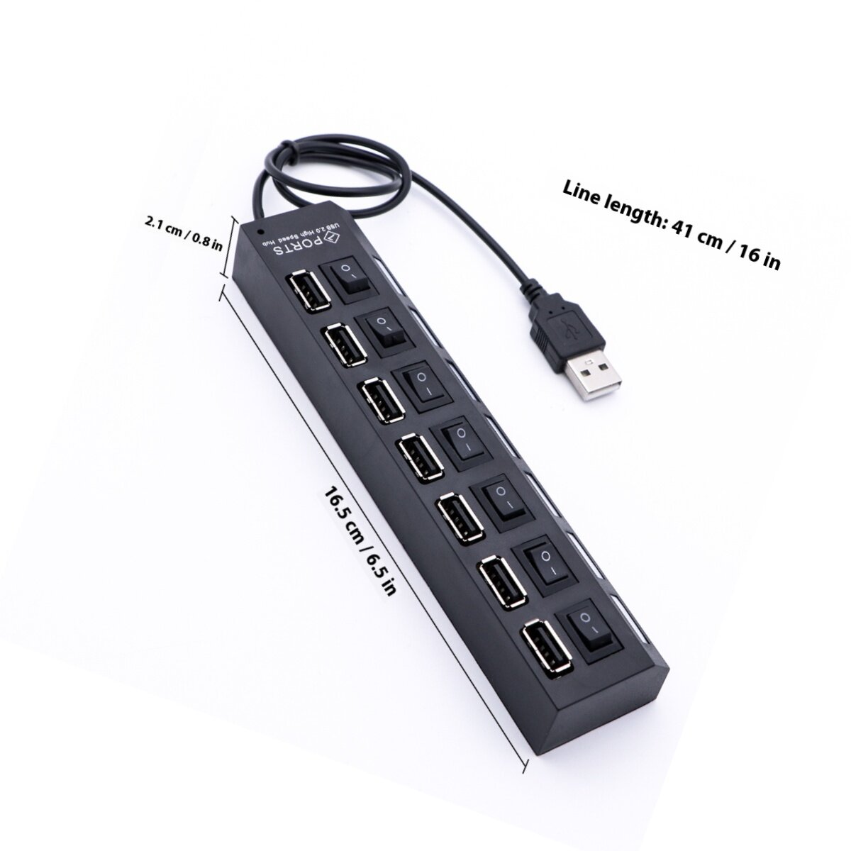 Usb-концентратор с 7 портами usb 2.0, черный, с индивидуальными выключателями для передачи данных