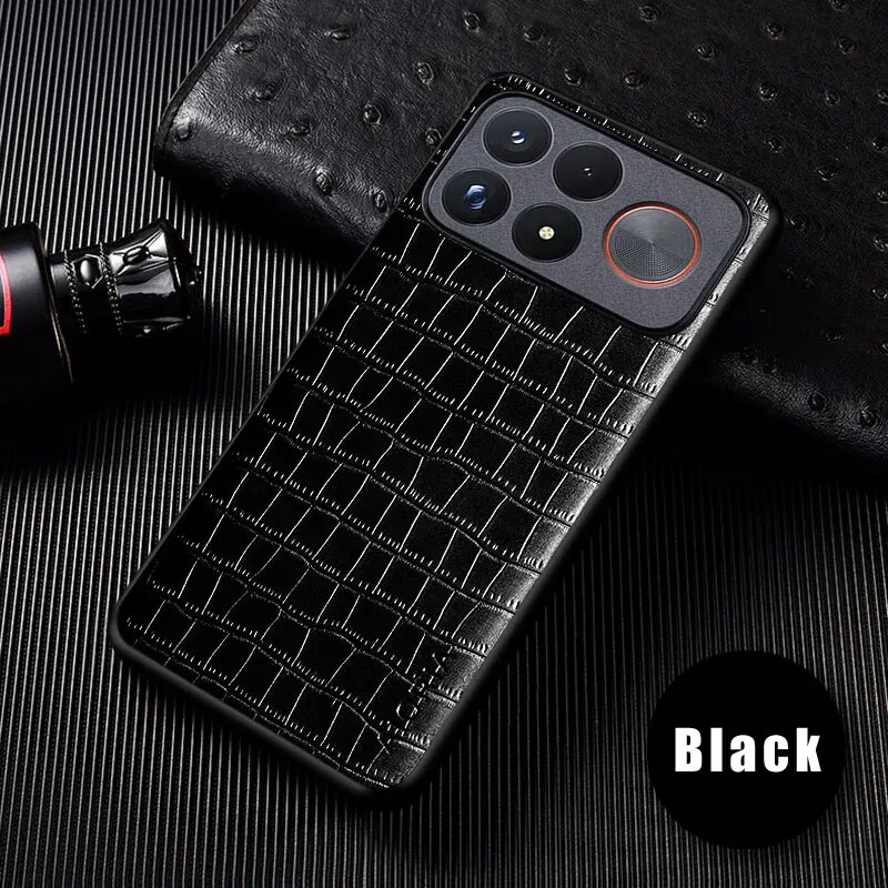 Черный чехол из крокодиловой кожи для Poco F8 Pro