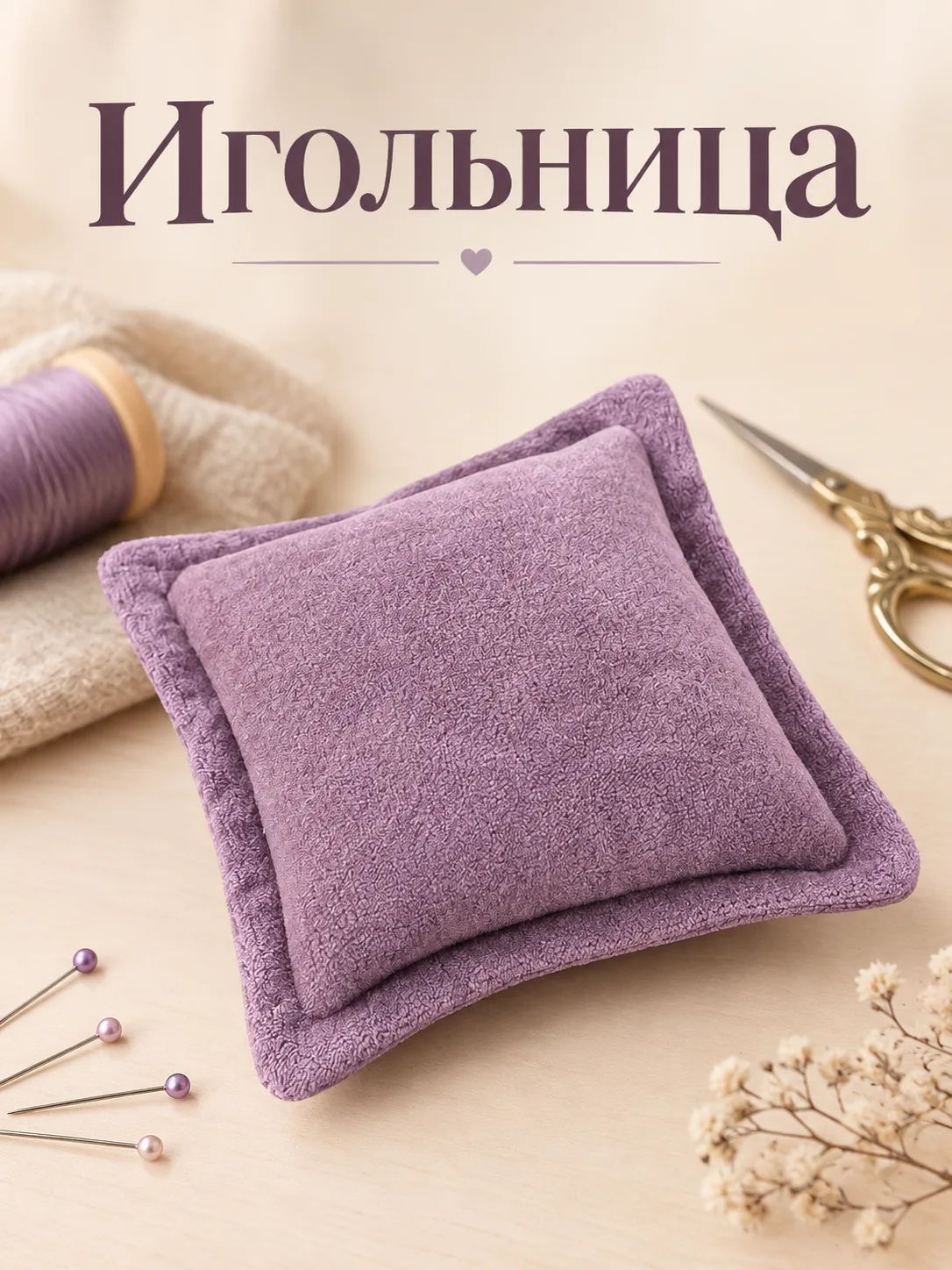 Декоративная игольница мягкая бежевый велюр