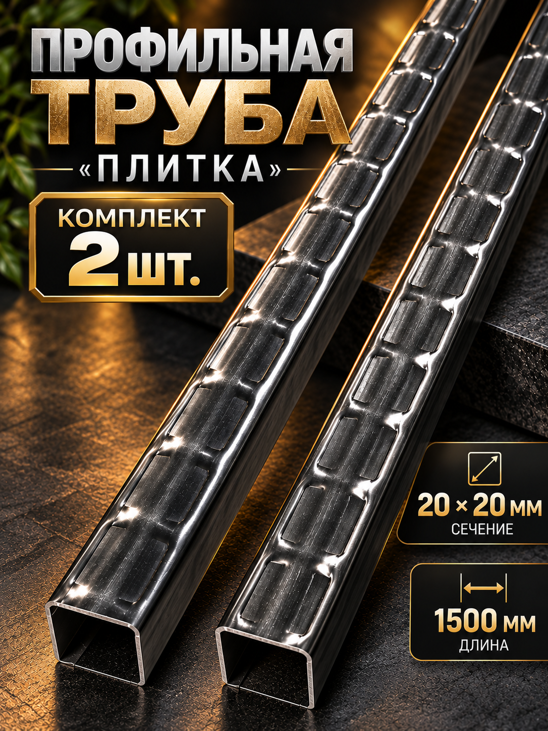 Профильная труба с узором "Плитка", 20/20/1500, в комплекте-2шт.