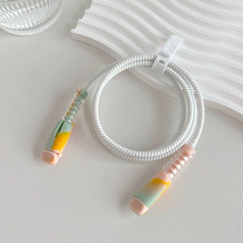 Комплект с двойным USB-C для защиты кабеля ноутбуков Android 13-го поколения, 1м брёвенный шнур, цветной, анти-изгиб