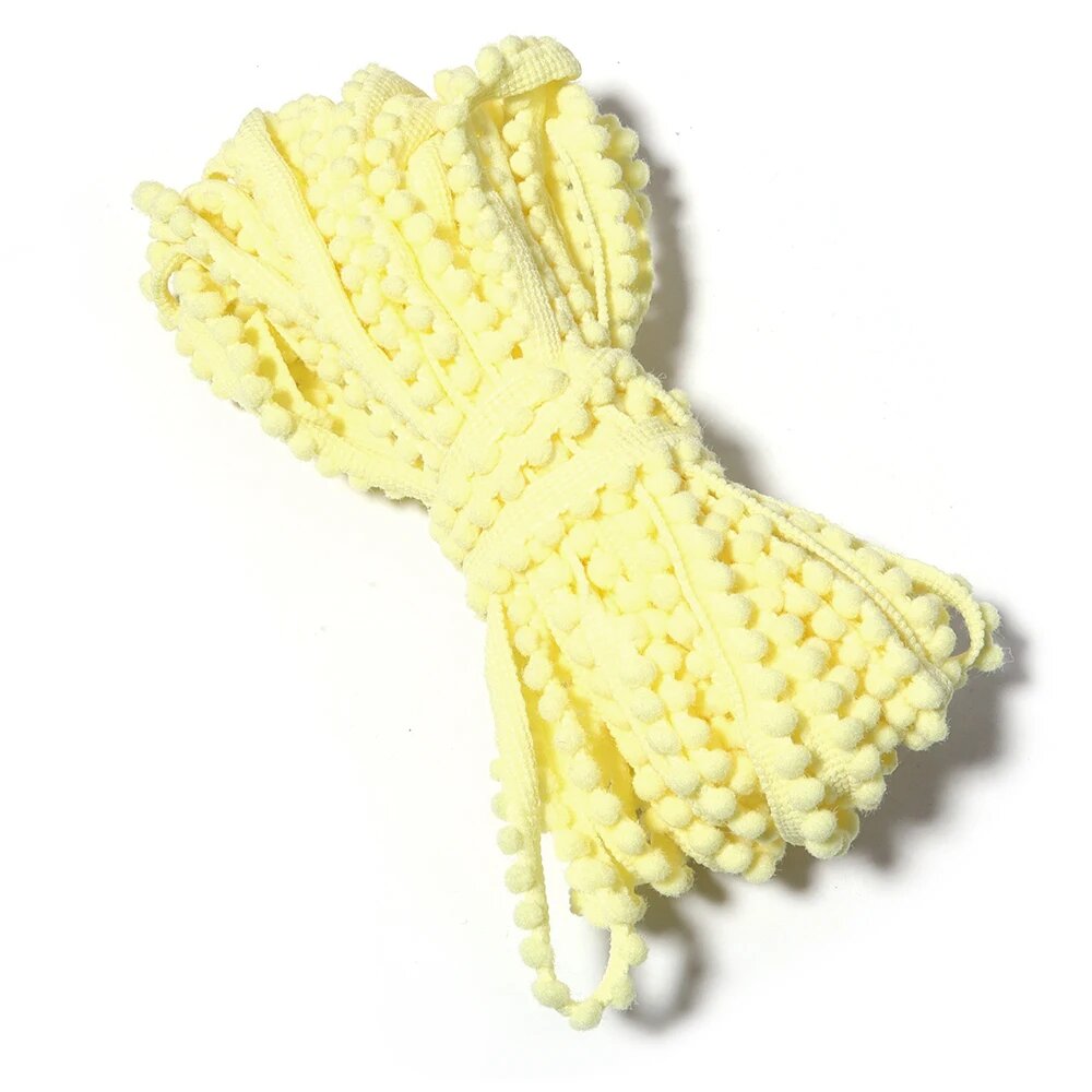 Кружево с помпонами полиэстер/хлопок 1см 10 ярдов Светло-желтый, light yellow