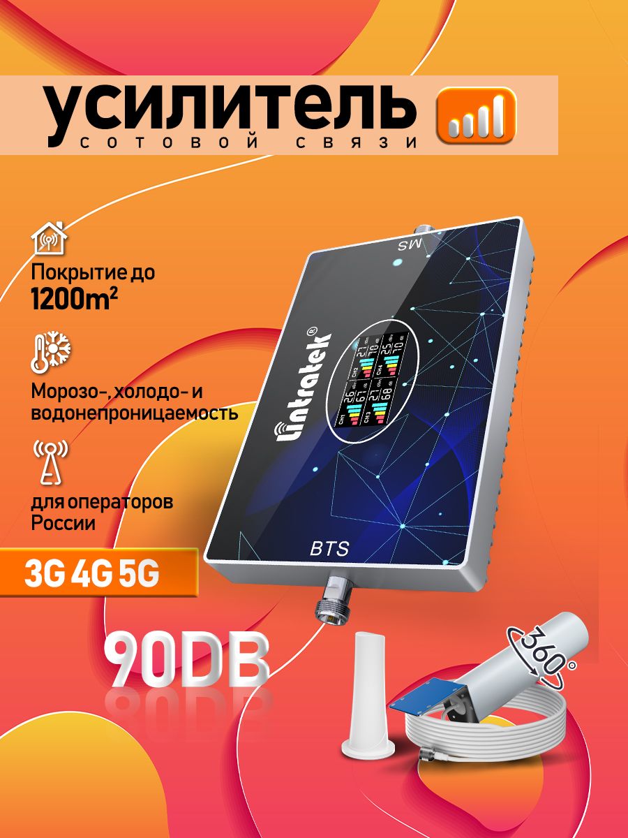 Усилитель сотовой связи и интернета, Репитер LTE, 5G, 4G, 3G, 2G 900 1800 2100 2600 МГц 2 антенны кабель комплект