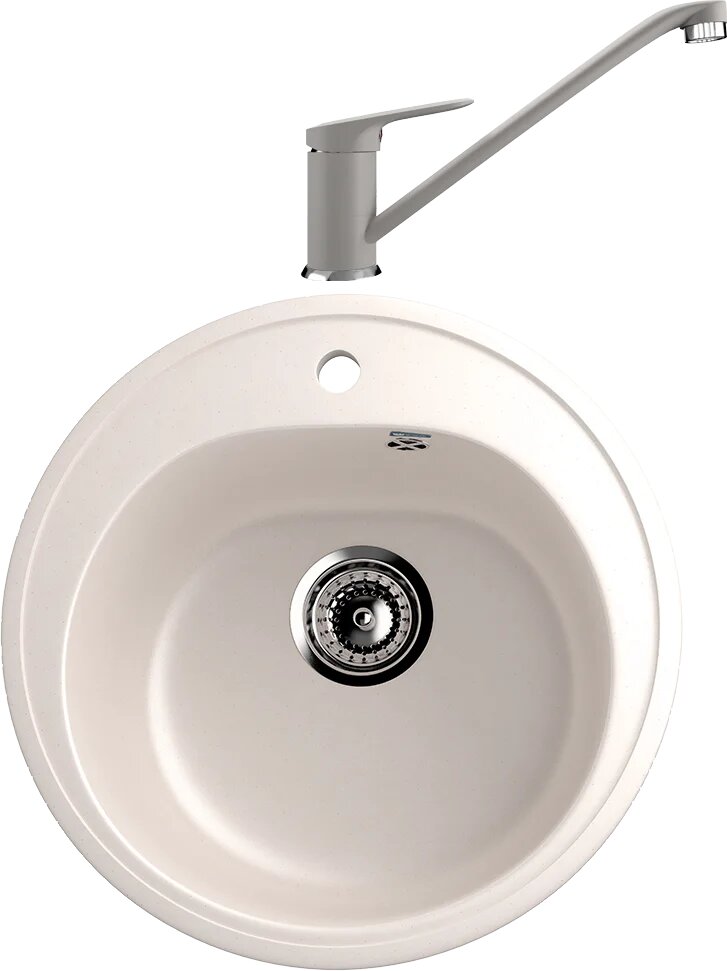 Комплект Мойка Ulgran U-101 -331 50x50, белая, искусственный мрамор / Смеситель U-004 -331 белый, белый