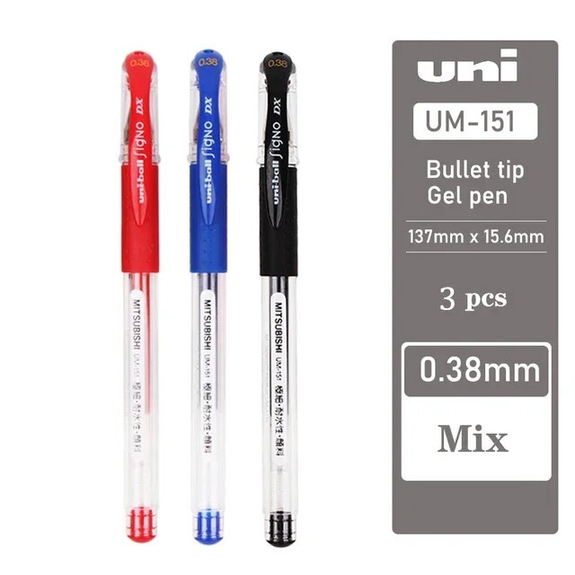 UNI UM-151 Гелевые ручки 3pcs Mix, 0.38mm, Синий