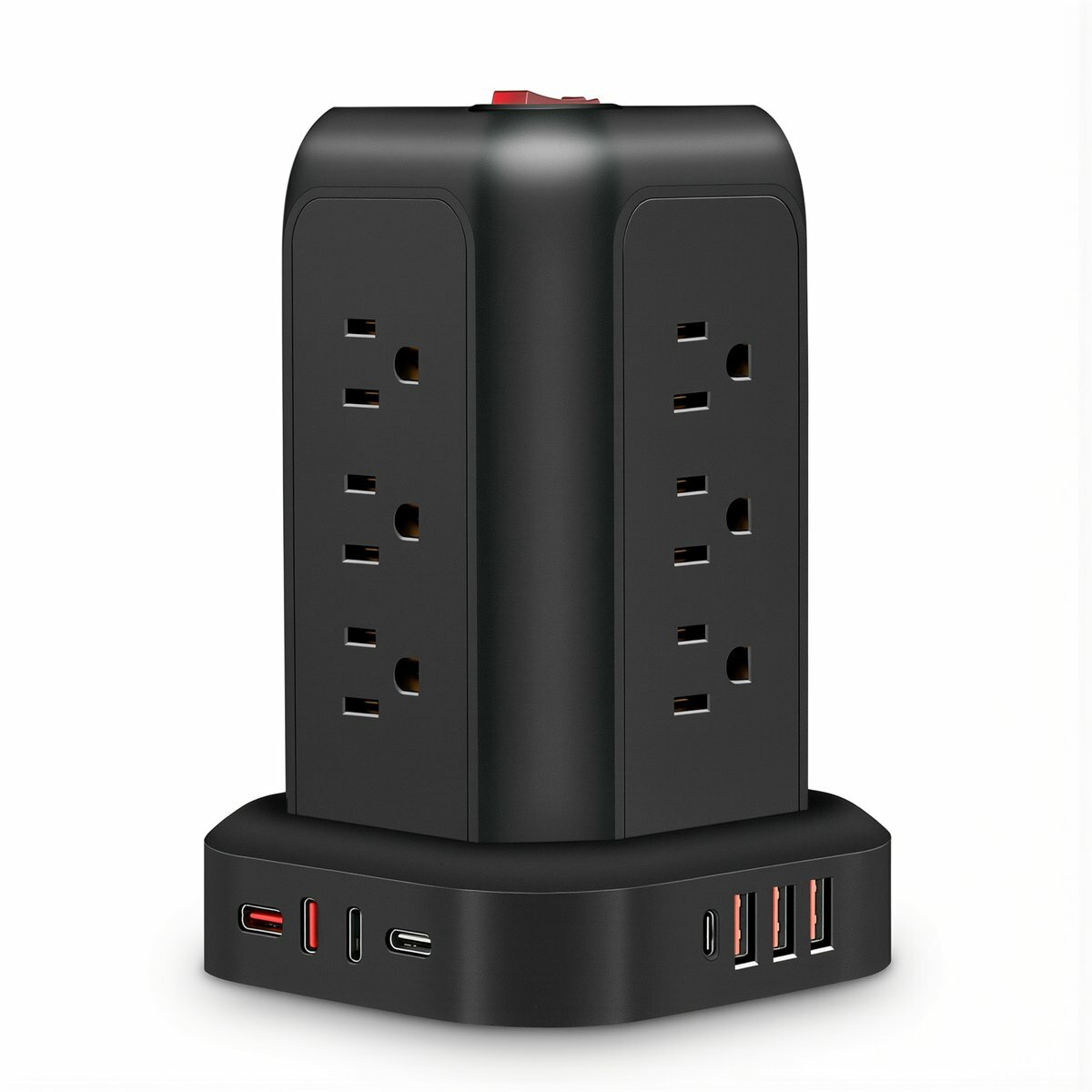 Розетка вышка для организации проводов на рабочем столе 12 разъёмов 4 USB порт чёрная кабель 1.5 метра