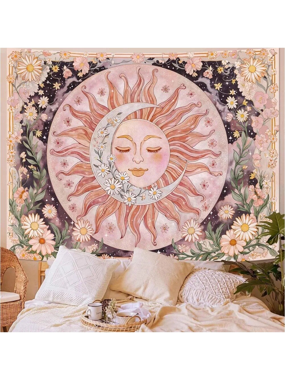 Гобелен Солнце и Луна с ромашками 150x230 см без рамы из полиэстера