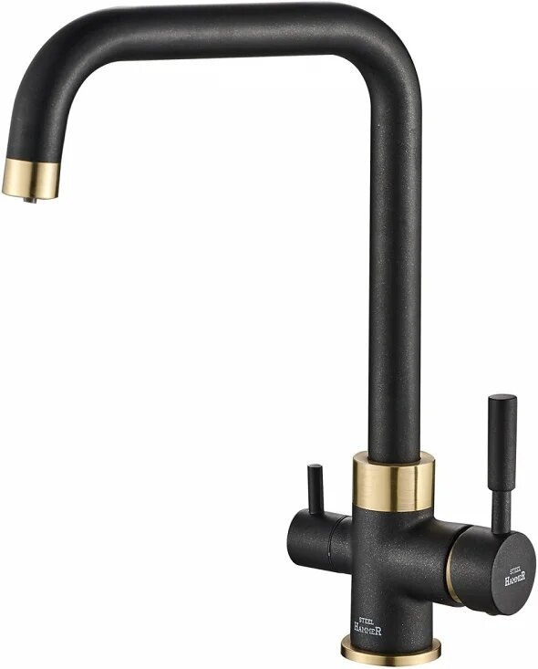 Смеситель для кухни Steel Hammer SH 715 BLACK BR с краном для питьевой воды, с поворотным изливом, бронзовый, черный, матовый, однорычажный, латунный, с керамическим картриджем