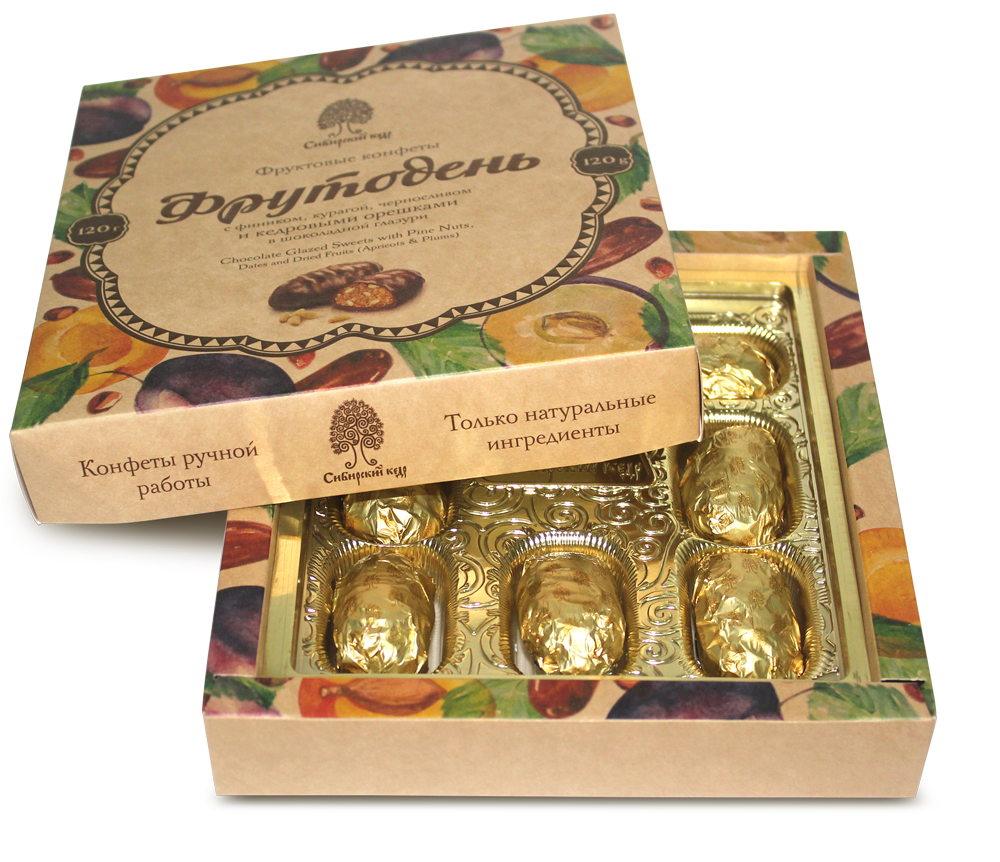 Конфеты Фрутодень с кедровыми орешками подарочная коробка 120 гр