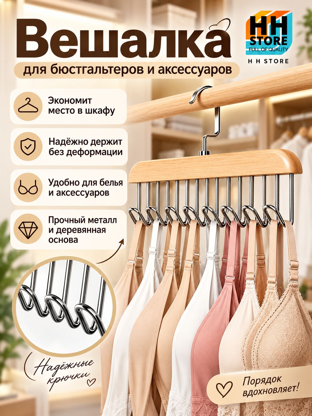 Вешалка плечики 28 см 1 шт дерево светло-желтый
