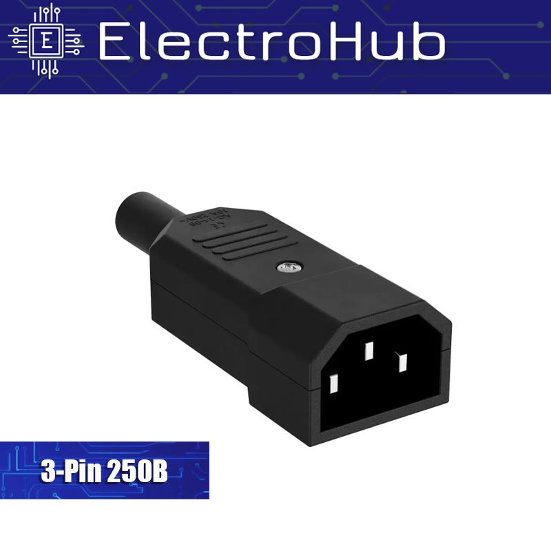 Разъем питания компьютерный IEC 320 C14 (3-Pin 250В, 10А) GSMIN RTS-03, на кабель (вилка) (Черный)