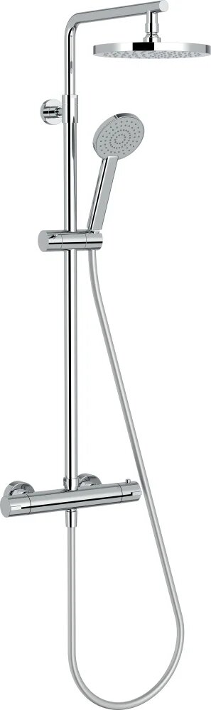 Душевая стойка Jacob Delafon Marcel E25084-CP со смесителем, термостатическим, хром, глянцевая, душевая система с тропическим душем, с лейкой, латунная