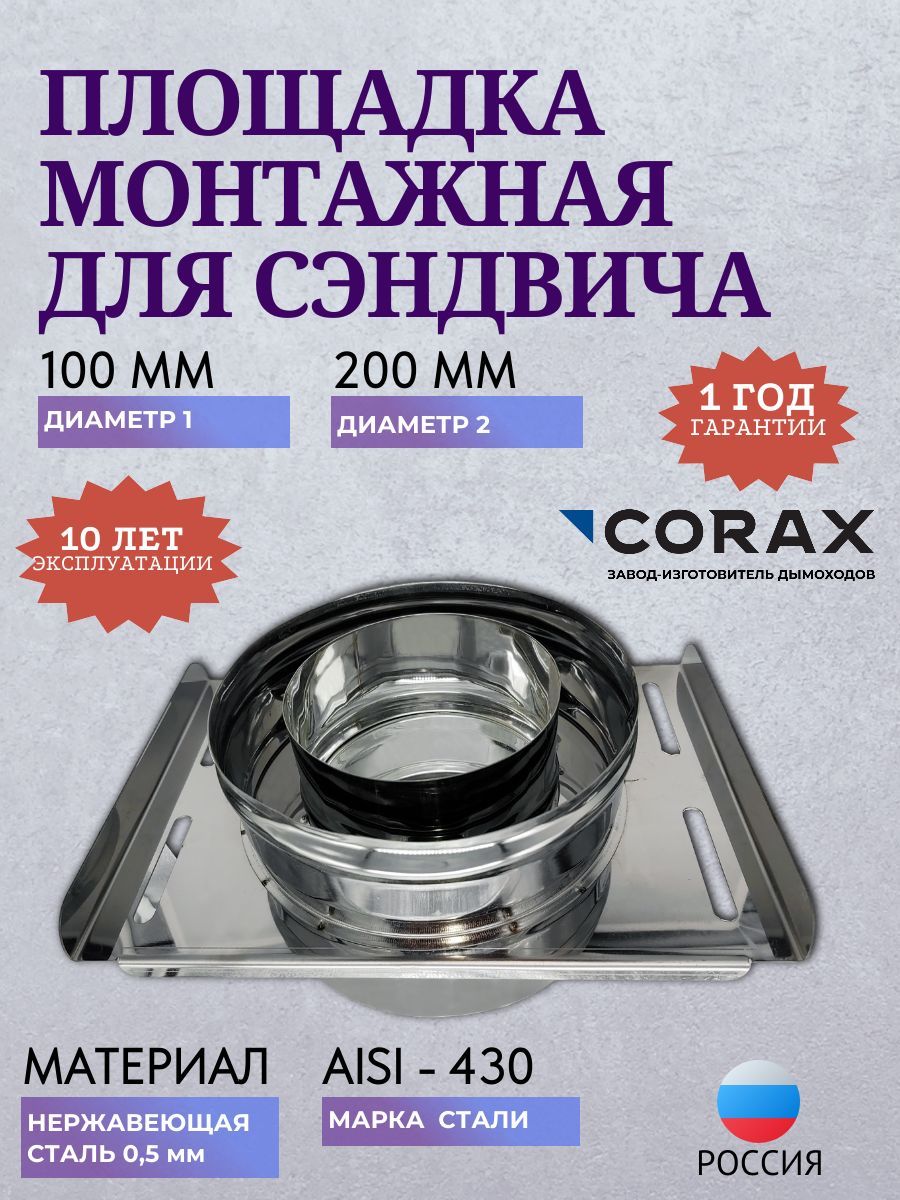 Площадка монтажная для сэндвича Ф 100х200 (430/0,5х0,5) CORAX