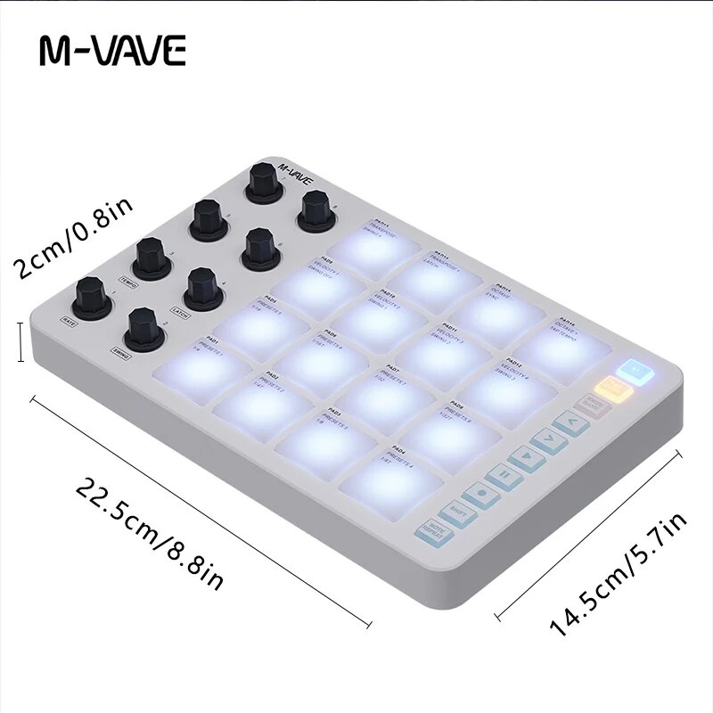 M-VAVE SMC-PAD 16-клавишный MIDI-контроллер Голубой, WHITE