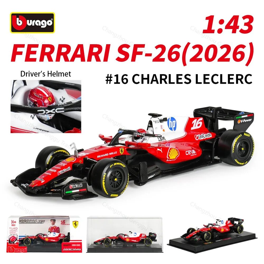 Акриловая прозрачная коробка Bburago 1:43 2026 Ferrari SF-26 Формульный болид Формулы-1, Литые под давлением автомобили, коллекционная модель гоночных игрушек