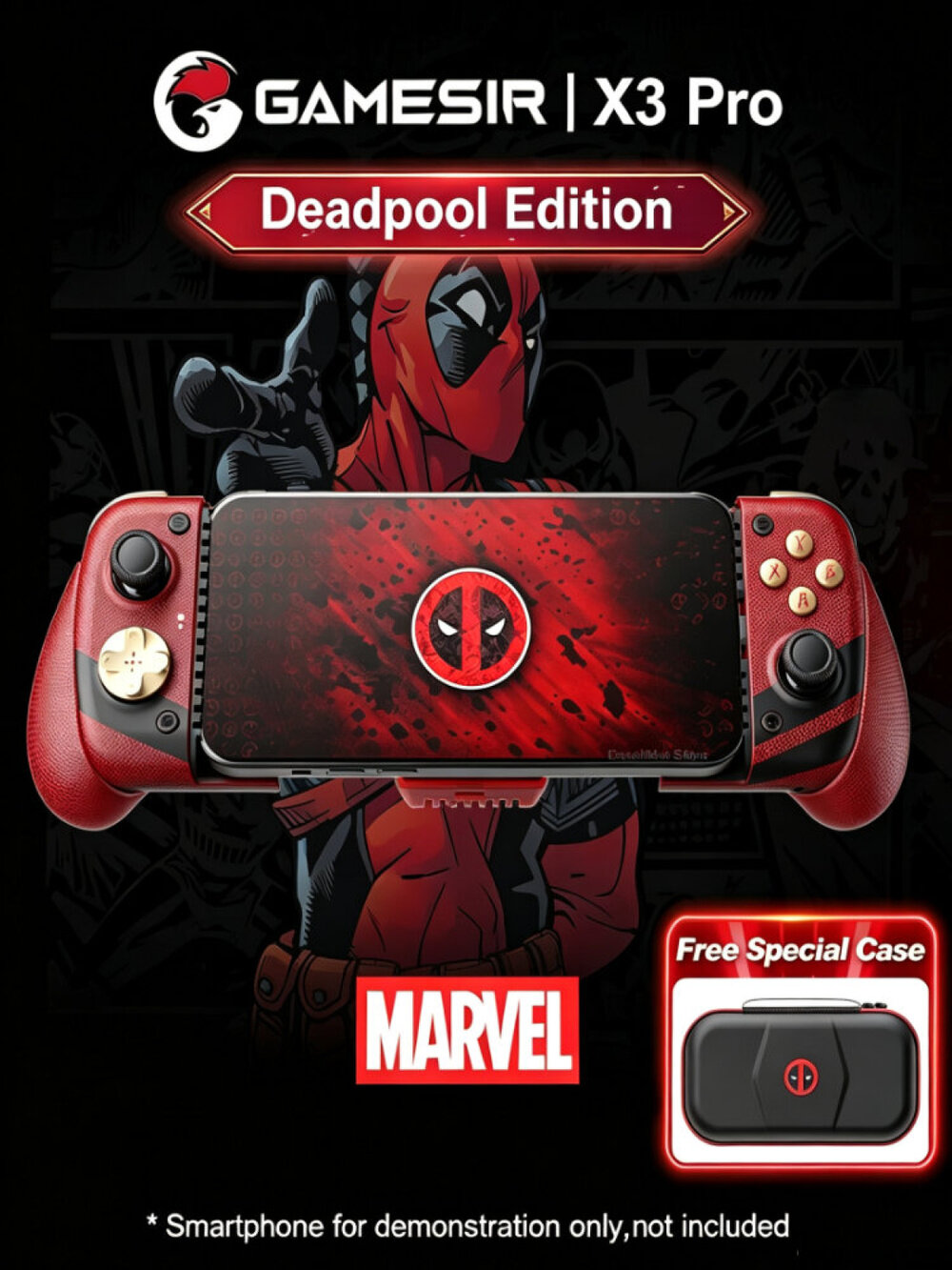 Контроллер X3 Pro Deadpool для мобильных игр, Android и iOS, беспроводной, красно-черный