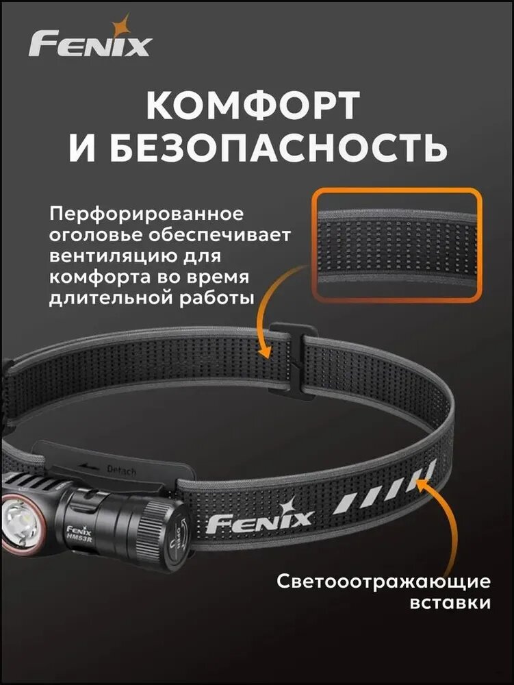 Фонарь-прожектор Fenix HM53R налобный, 1200 лм, 158 м, белый и красный свет, IP68 — фото 1