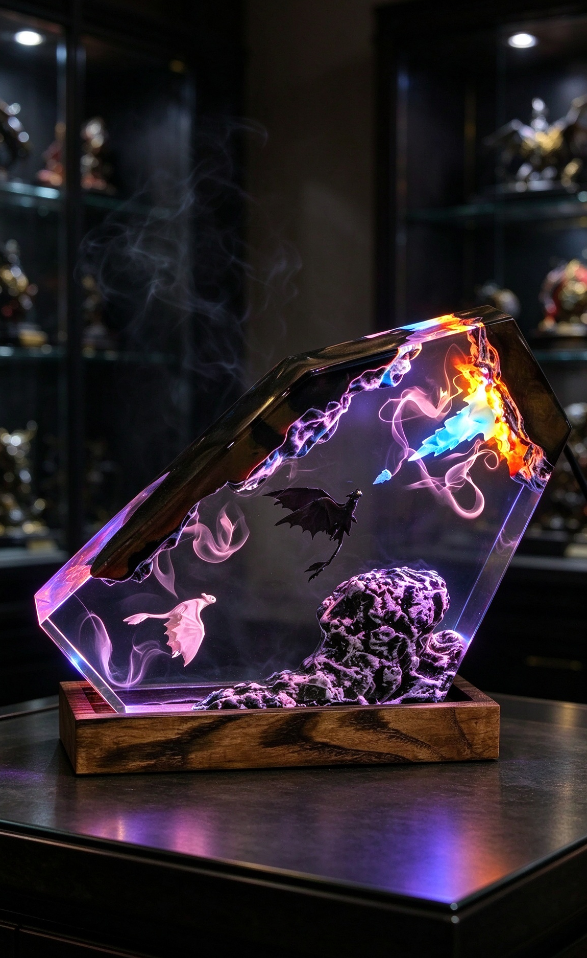Ночная лампа «Как приручить дракона» с пультом ДУ, дерево+смола, USB, RGB-подсветка