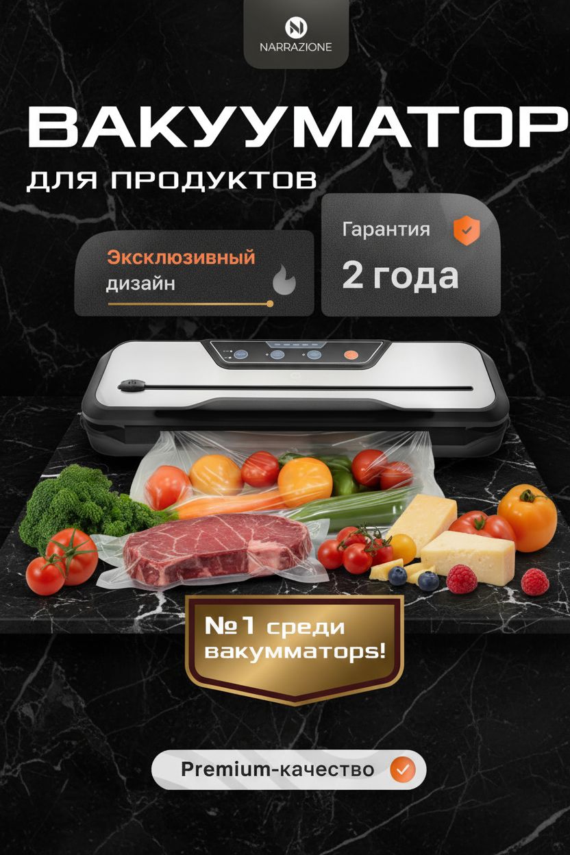 NARRAZIONE Вакууматор для продуктов VS6612X- + 1 рулон с пакетами и 10 пакетов для вакуумирования