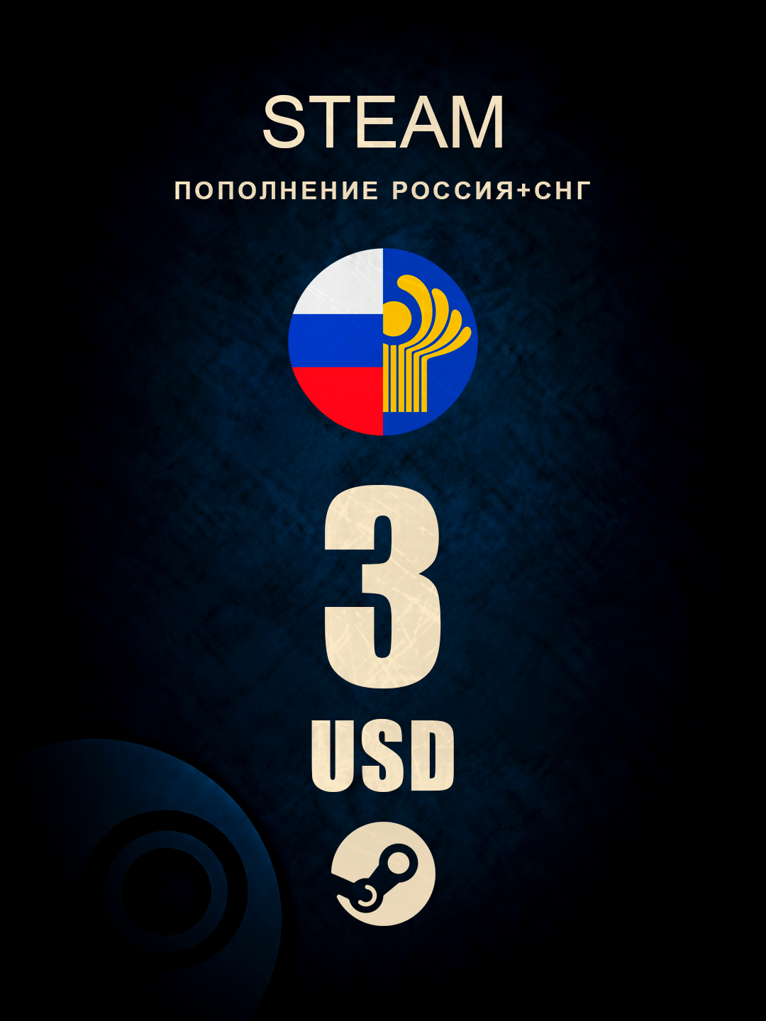 Пополнение Steam СНГ+Россия 3$ — быстрое пополнение баланса аккаунта Steam