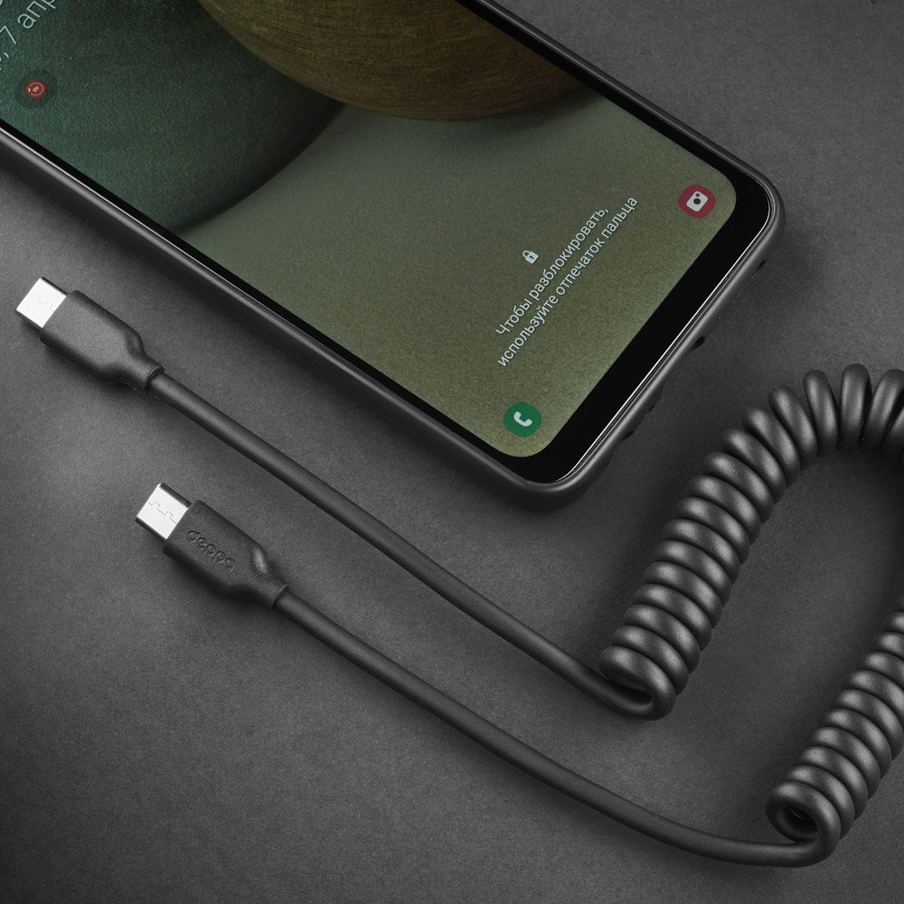 Зарядный кабель Type-C - Type-C, витой, для смартфона планшета наушников, быстрая зарядка Power Delivery, длина 1.5м, черный