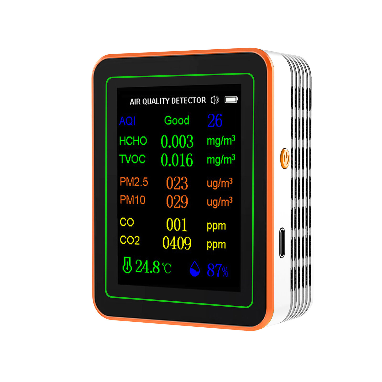Многофункциональный прибор для измерения качества воздуха 10 в 1: PM2.5, PM10, CO, CO2, TVOC, HCHO, AQI, температура, влажность и отображение кривой, измеритель CO2 с 2,8-дюймовым цветным TFT-дисплеем, детектор углекислого газа.